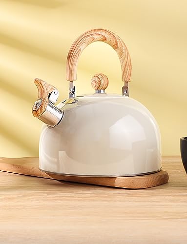 VARLEAS Tea Kettle for Stovetop, Food-Grade Tea Pot with Stay-Cool Ergonomic Handle, 2.6 Quart Rapid Boiling Teapot for Kitchen - Milk White