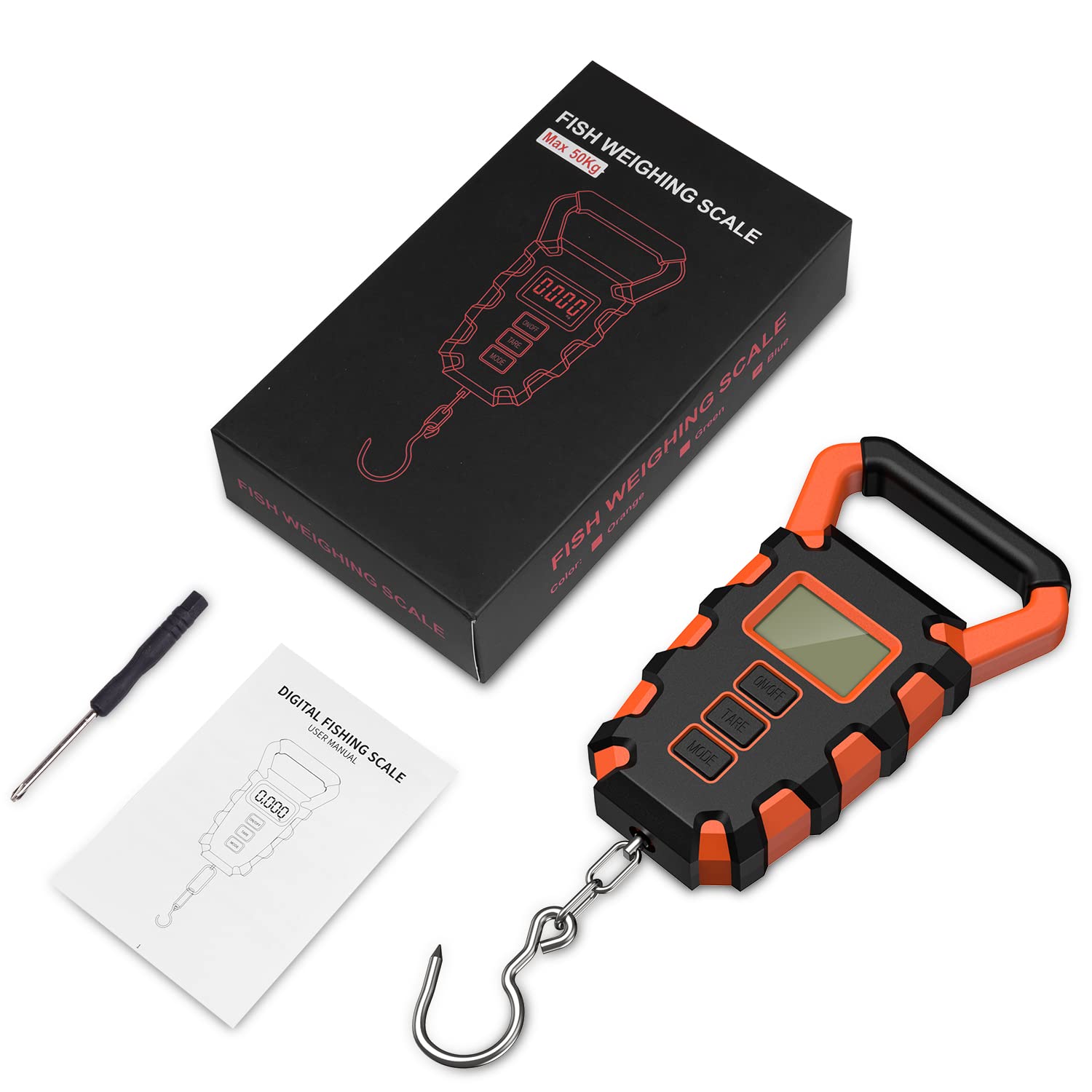 KeeKit Digital Fishing Scale with Ruler, 110lb/50kg Electronic Digital Luggage Scale, Waterproof Fishing Postal Hanging Hook Scale with Measuring Tape, Backlit LCD Display (Batteries Included)