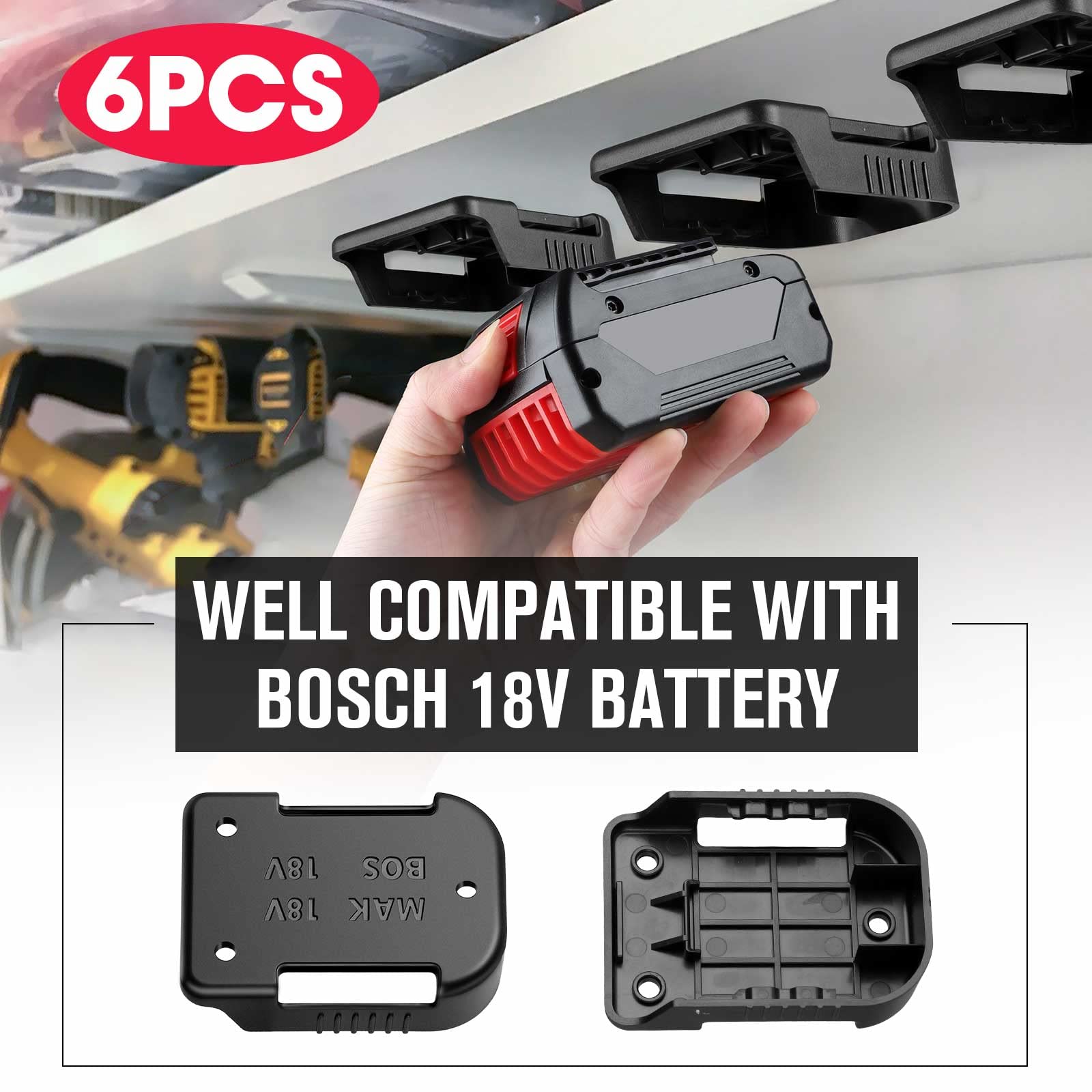 MAKBOS 6Pack for Makita Battery Holder,for Bosch 18V Lithium Battery Storage/Case/Hanger/Dock Holder,Battery Organizer,Battery Accessories,Power Tool Battery Holder