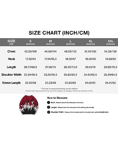 ZAFUL Mens Long Sleeve Flame Graphic Y2K Knit Sweaters Casual Oversized Sweater Pullover Wine Red XXL