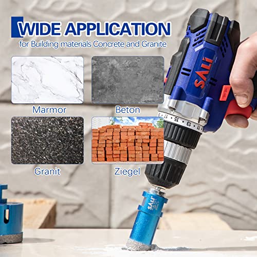 SALI Diamond Core Drill Bits Set 5pcs Tile Hole Saws Vacuum Brazed Hole Saw with 1/4 Inch Hex Shank for Glass Ceramic Porcelain Tiles Marble Brick Granite Quartz Fit Angle Grinders and Drill