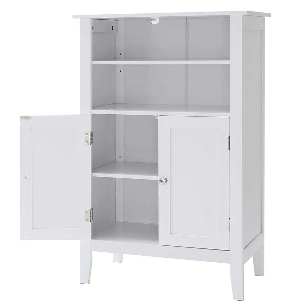 Iwell White Storage Cabinet with 2 Adjustable Shelves, 6 Adjustable Heights, Free Standing Wooden Organizer with 2 Doors for Bathroom