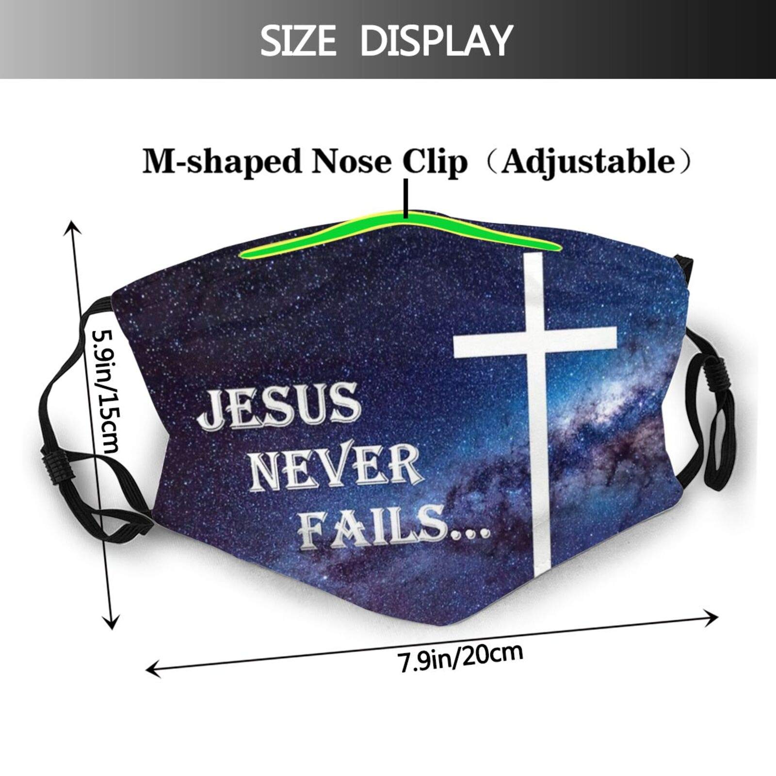 Jesus Never Fails Face Mask,Face Mask Unisex Balaclava Mouth Cover With Filter Windproof Dustproof Adjustable