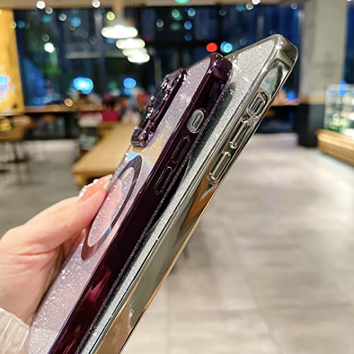 wahhle Magnetic Case for iPhone 13 Pro Max, Luxury Plating Cute Bling Phone Clear Cover with Glitter Card Compatible with Magsafe for Women Girls with Camera Protector(iPhone 13 Pro Max,Gold)
