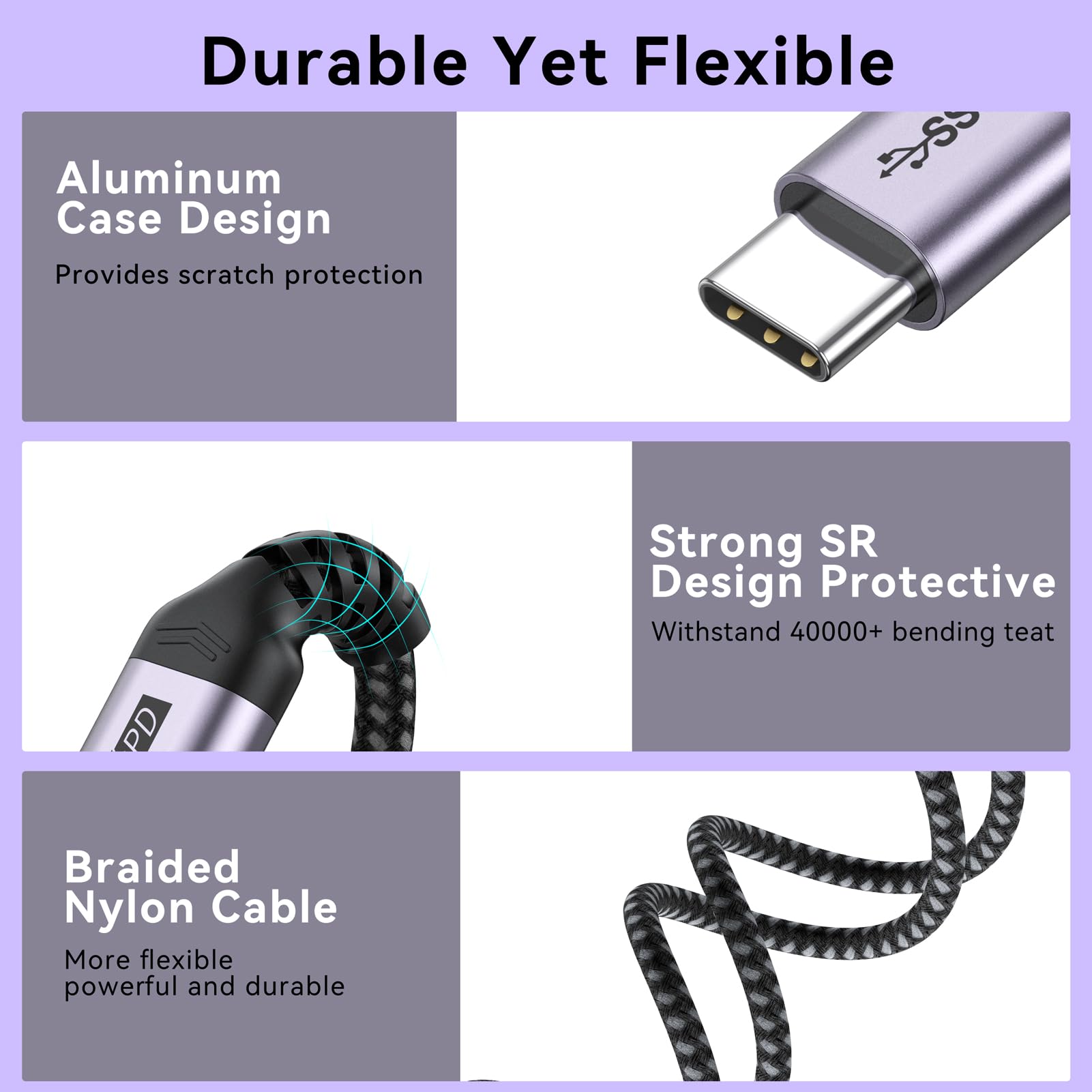 USB C Extension Cable 3ft, USB 3.0 C Extension Cable Braided Cord, USB 3 Extender Cable Male to Female Fast 5Gbps Data Transfer for USB Keyboard Mouse Flash Drive Hard Drive (3 Feet,1)