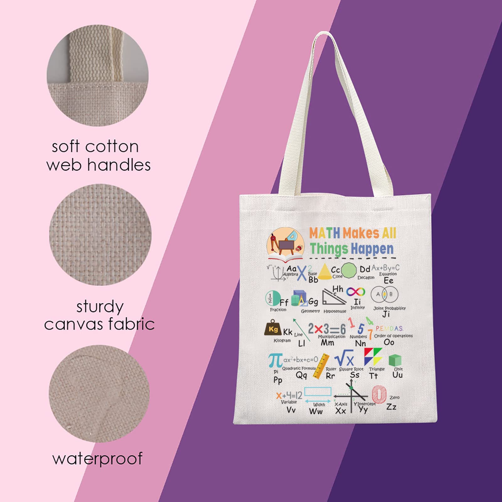 Math Teacher Tote Bag Math Teacher Gift Math Teacher Appreciation Gift End of Year Gift for Math Teacher (Handbag)