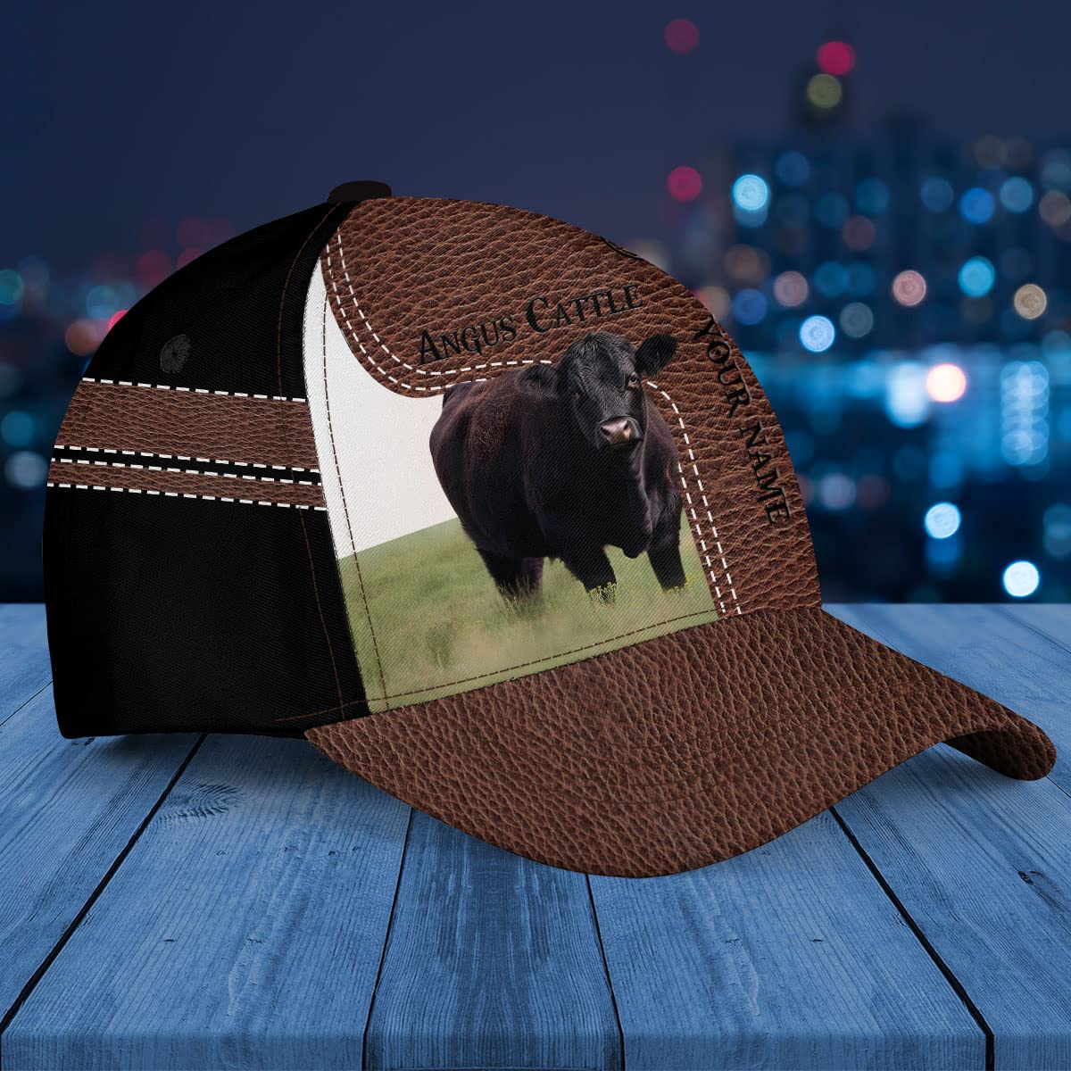 Personalized Angus Cattle Leather Brown Classic Baseball Cap