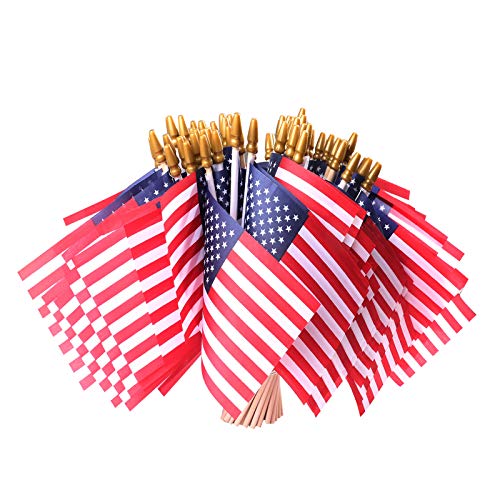 Small American Flags on Stick, 50 Pcs Fourth of July Decorations Outdoor 4''x6'' USA Flag, 4th of July Flags American Flag Small With Wooden Stick,Mini Flags for Outside Patriotic Decor for Yard Patio