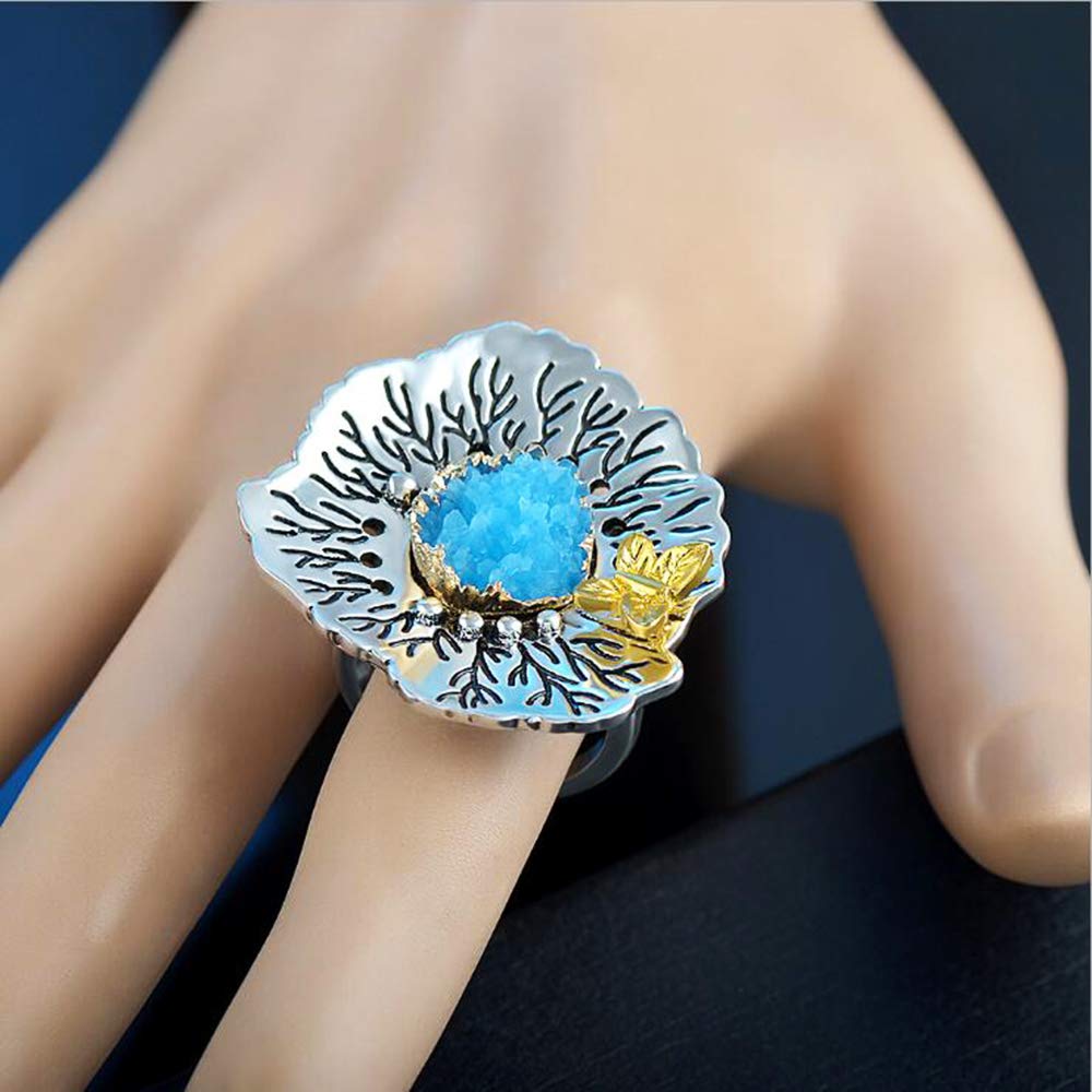 HSQYJ Retro Cocktail Statement Ring Antique Gold and Silver Tone Resin Stone Crystal Stacking Rings Cluster Statement Ring for Women