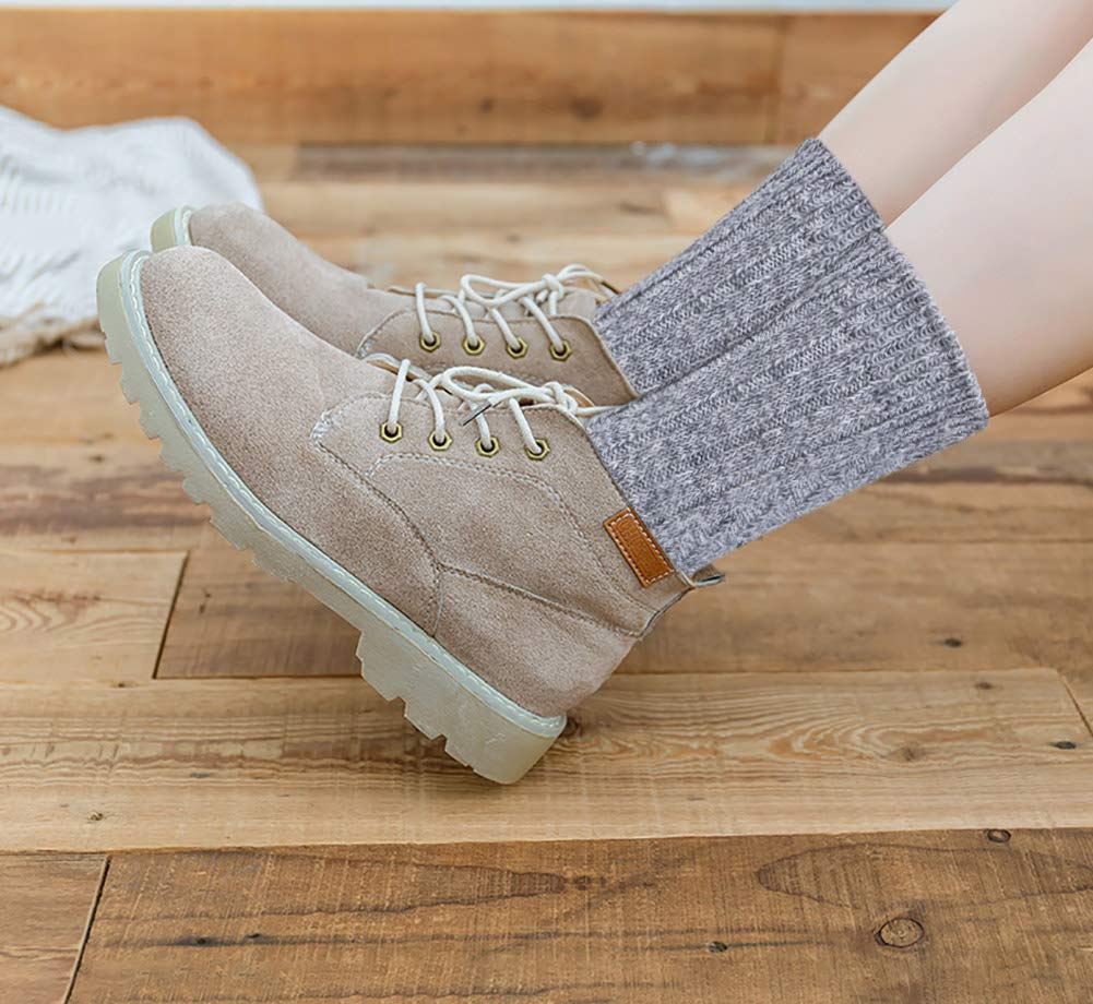 Justay 5 Pairs Womens Wool Socks Vintage Warm Winter Socks Thick Cozy Socks Knit Casual Crew Socks Gifts for Women (Solid Stripe 02)