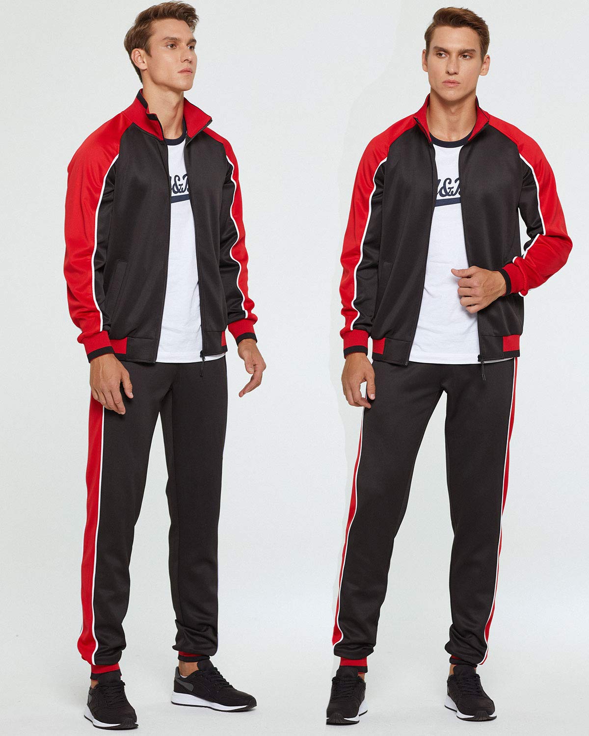 IXIMO Men's 2 Piece Tracksuit Full Zip Contrast Casual Sweatshirt & Jogger Sports Set Training Wear Black L