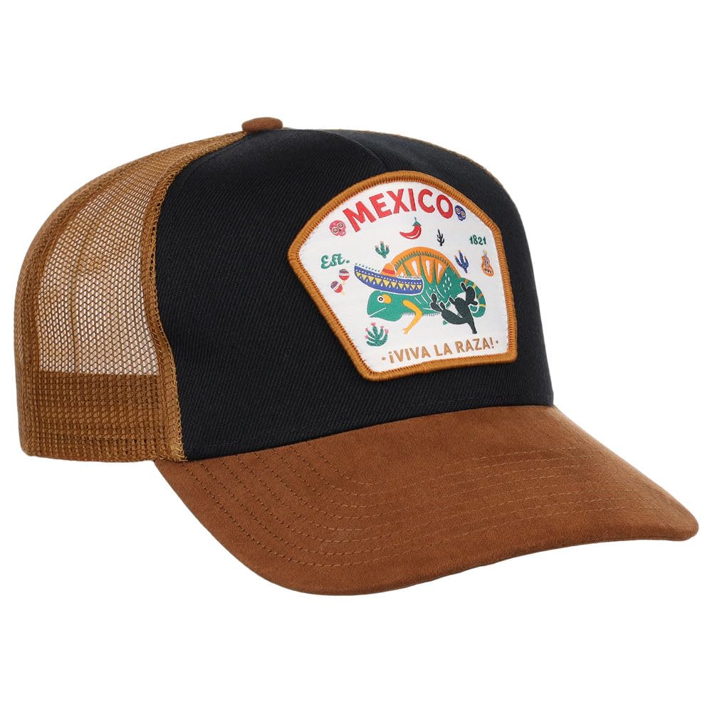 Local Crowns Mexico Torn and Tattered Flag Curved Trucker Adjustable Black Snapback Cap