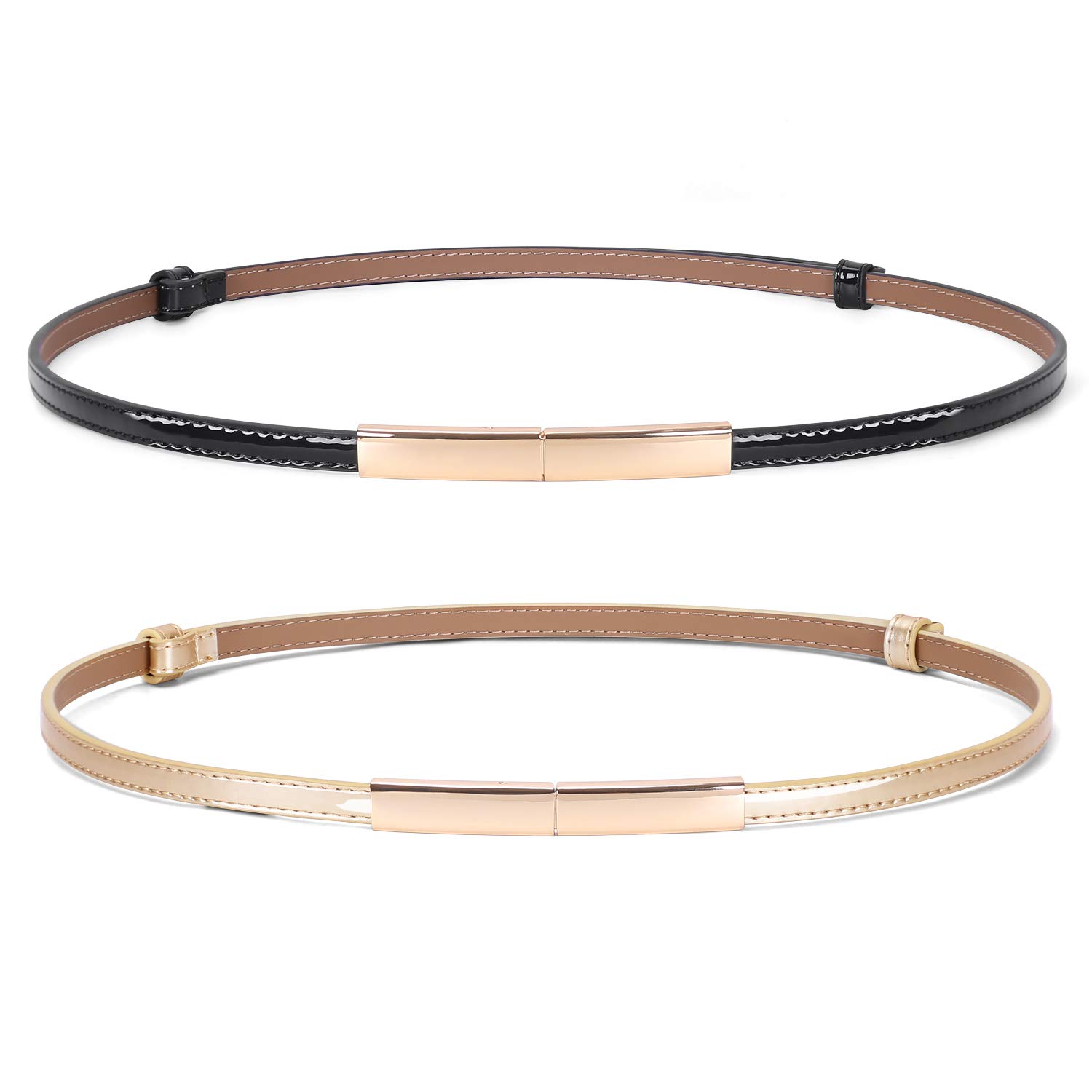 JASGOOD 2 Pack Women's Skinny Patent Leather Belt Adjustable Slim Waist Belt for Dress
