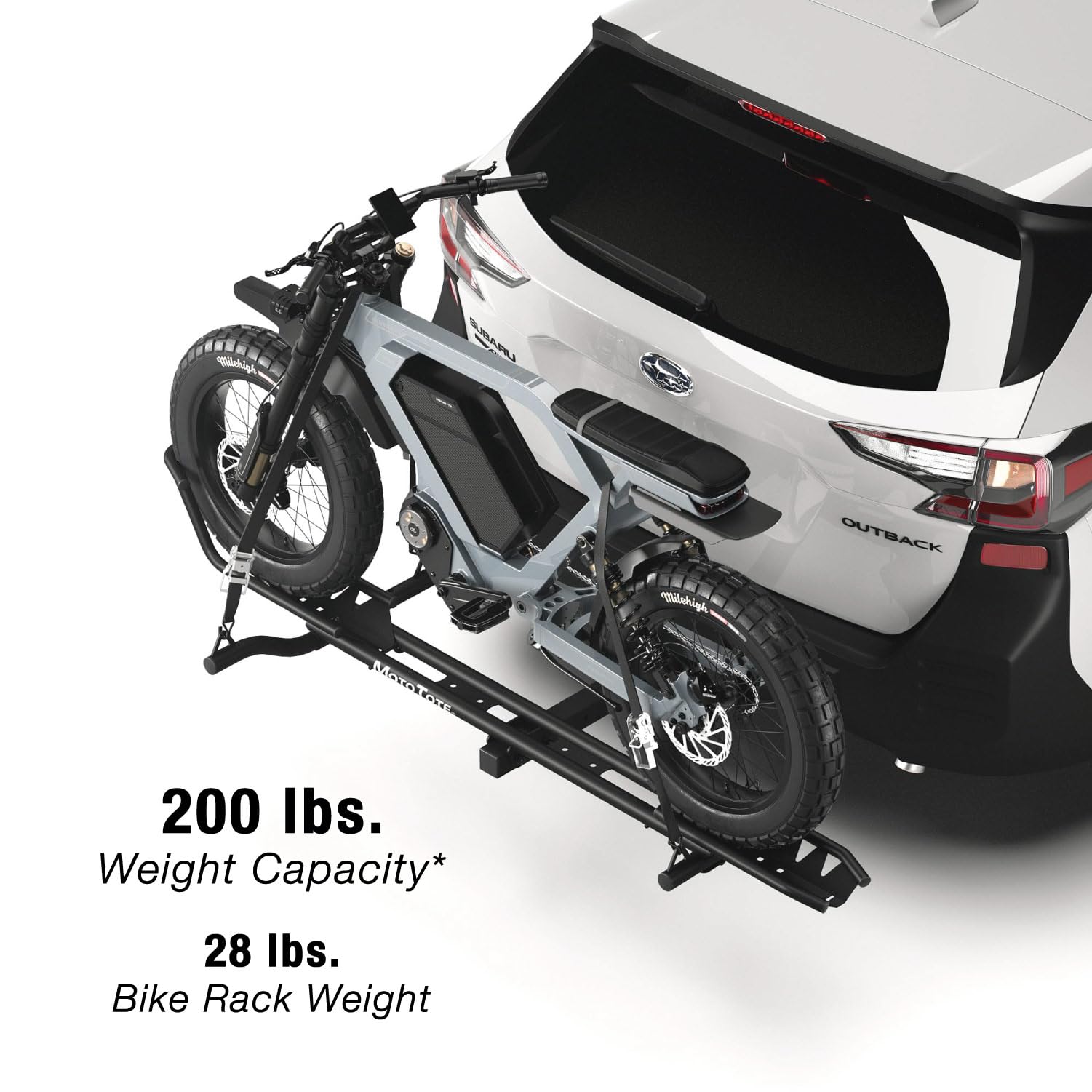 MotoTote Mini β Premium Ebike Rack (200 lbs. Capacity) with Zero Wobble Hitch Mount, Fits Fat Electric Bike Tires up to 5" - Made in USA