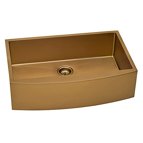 Ruvati Copper Tone 36-inch Apron-Front Farmhouse Kitchen Sink - Matte Bronze Stainless Steel Single Bowl - RVH9880CP