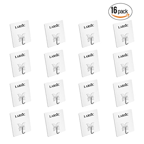 Sticky Wall Hooks Bathrobe Hanger Heavy Duty Adhesive Wall Hangers Coat Hook No Drill Sticky Keys To The Kitchen Easy Wall Hooks Strong Anti Rust No Drill Towel Hook Easy Hook (Single Hook 16 Pack)