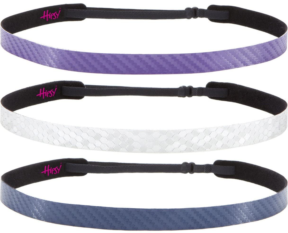 Hipsy 3pk Women's Adjustable NO SLIP WORKOUT Headbands Multi Multi Pack (Purple/Silver/Navy)