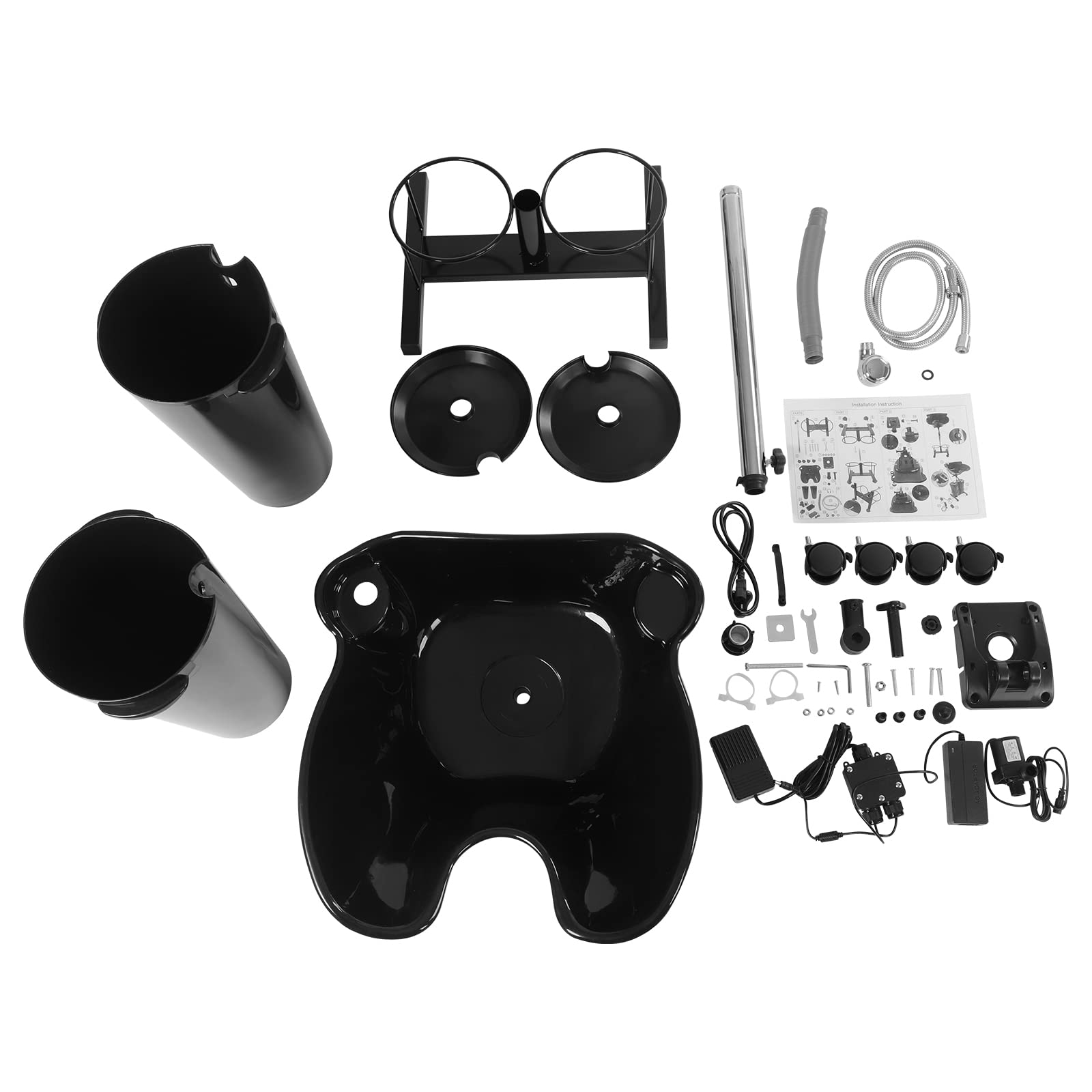 Portable Plastic Shampoo Unit with Electric Pump | with 2 Bucket and Drain Hoses | Basin Height Adjustable | Barber and Stylist Hair Salon Accessories