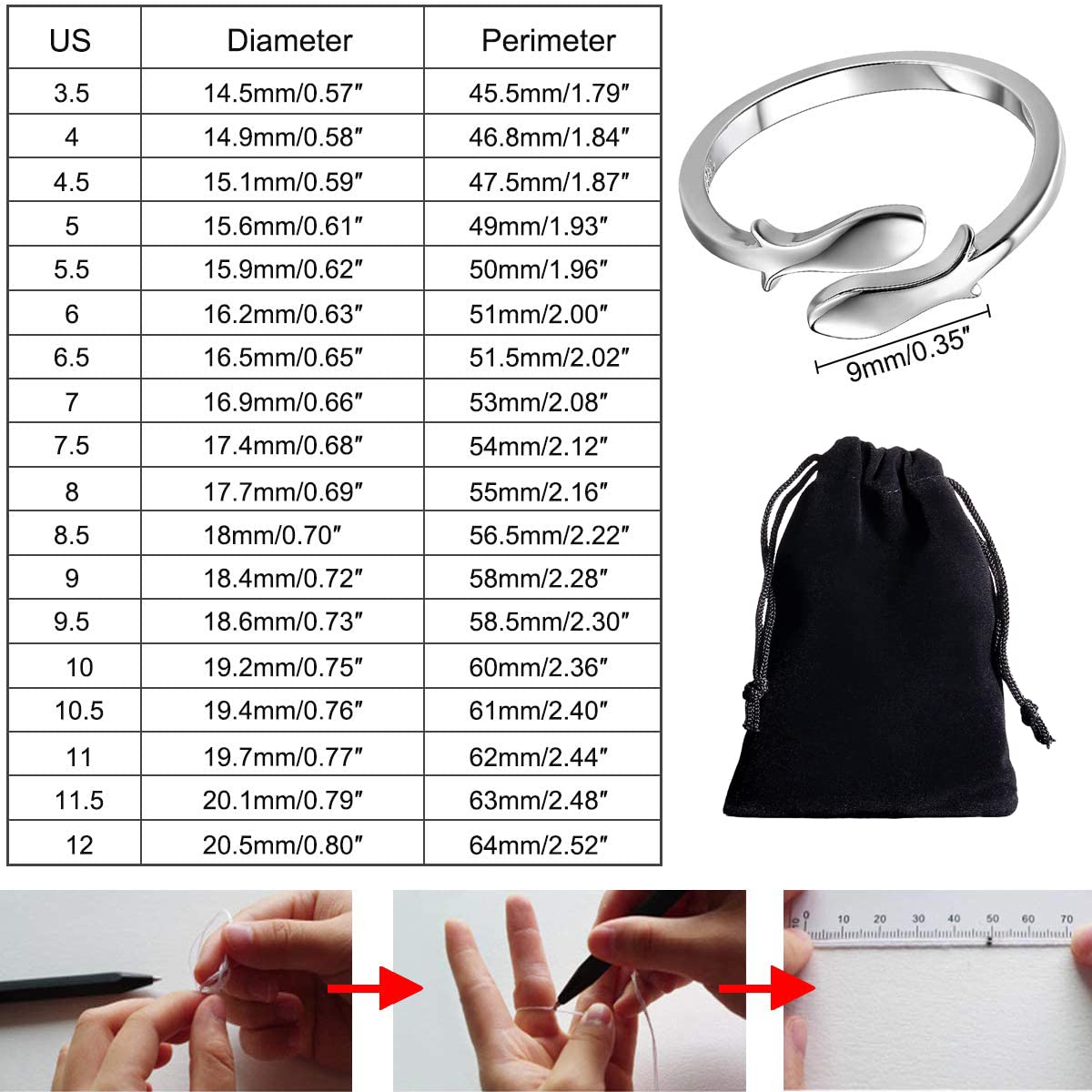 JEWME 925 Sterling Silver Women Fish Pisces Zodiac Constellations Open Tail Rings
