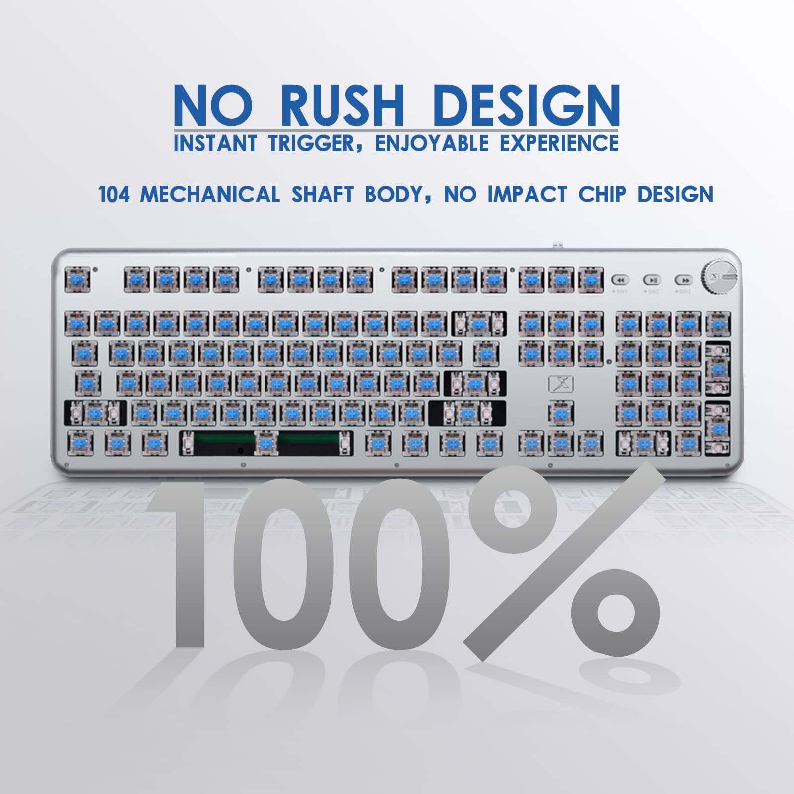 LIOURFE Typewriter Style Mechanical Gaming Keyboard with Blue Backlit 108-Key Blue Switch Retro Round Keycap, Silver