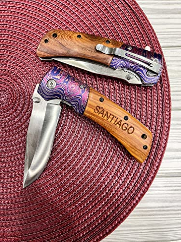 Pocket Knife Gifts For Men Stainless Steel 5" Blade With Ultra-Secure & Comfortable Belt Clip Personalized Engraved Knive for Everyday Carry, Groomsmen Camping Birthday Father's Day Or A Gift For Your Guys - This Knife Is The Perfect Choice (Knife NOT Eng