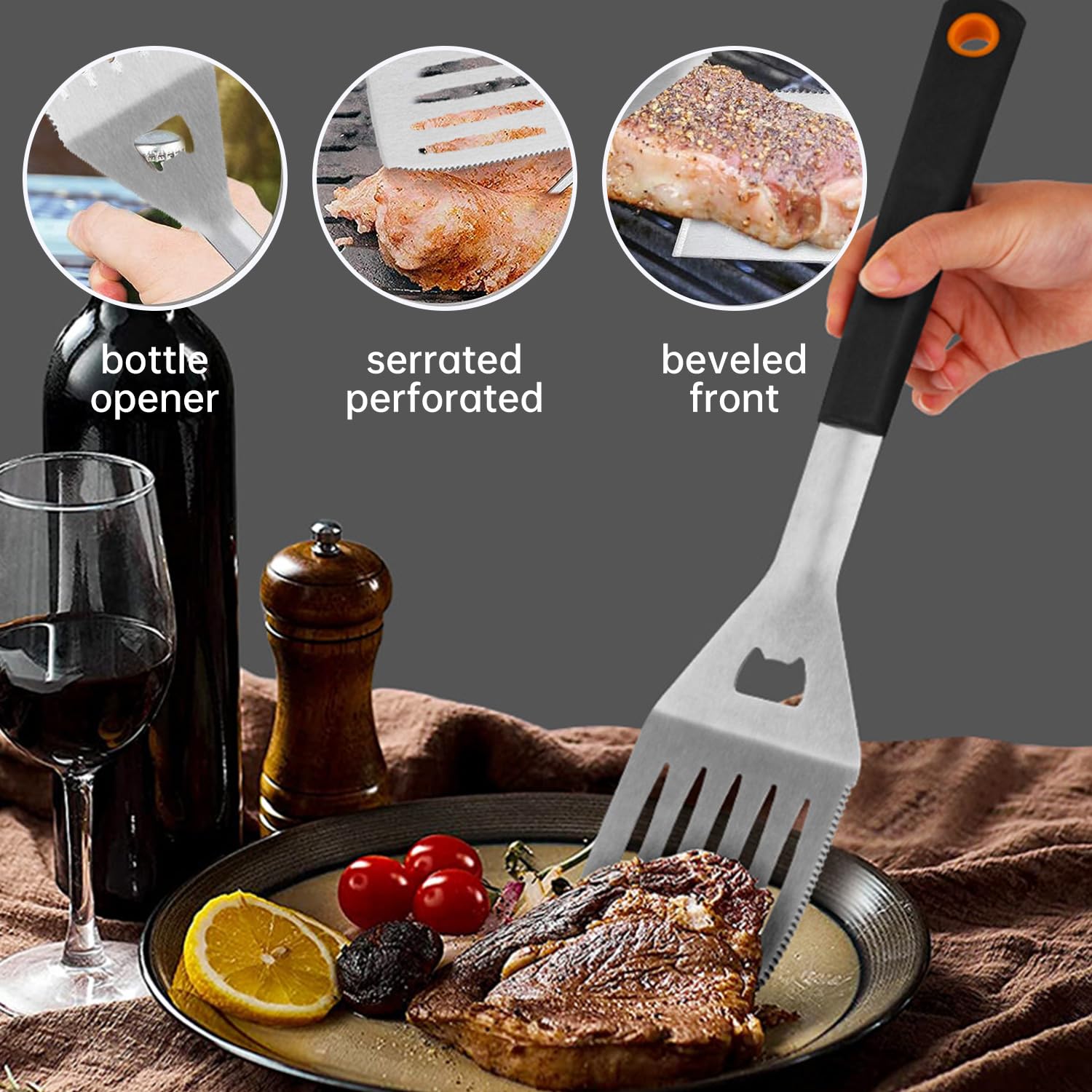 HILIVESVALUE BBQ Accessories Grill Tools Set, 5Pcs BBQ Tools Set with Spatula, Basting-Brush, Tongs, Fork,Premium Stainless Steel Grill Accessories Outdoor Cooking Tool Set Gift for Men
