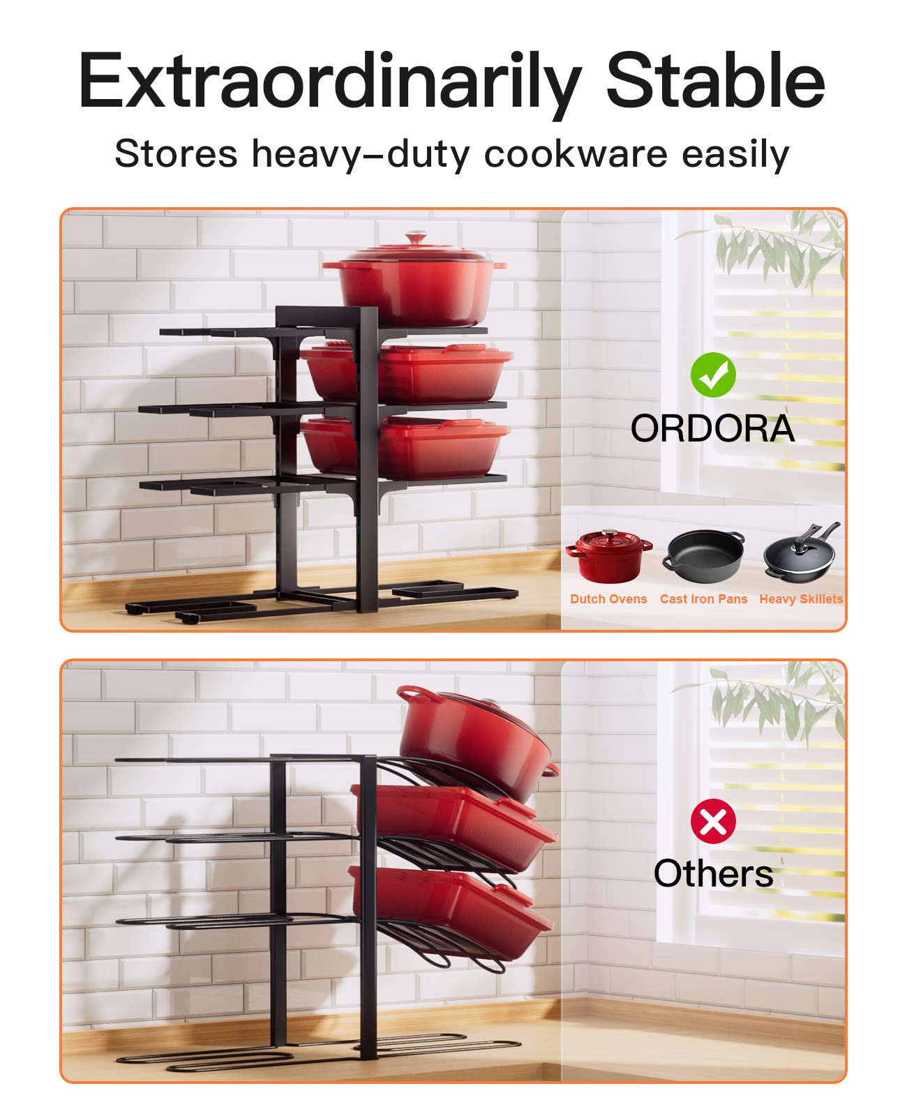 ORDORA Pots and Pans Organizer for Cabinet, 8-Tier Heavy Duty 120LBS Pots Pans Organizer Rack under Cabinet