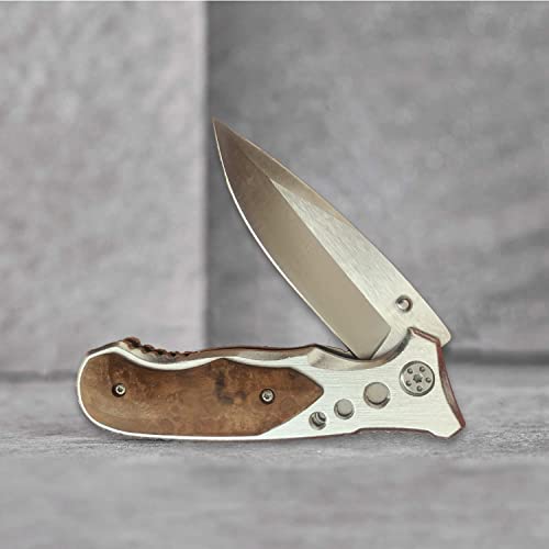 Small Pocket Knife,Pocket Knife for Men,7.9 Inch ,Wooden Handle with Knife Clip, a Gift for Husband,Son,Dad,Brother original steel color