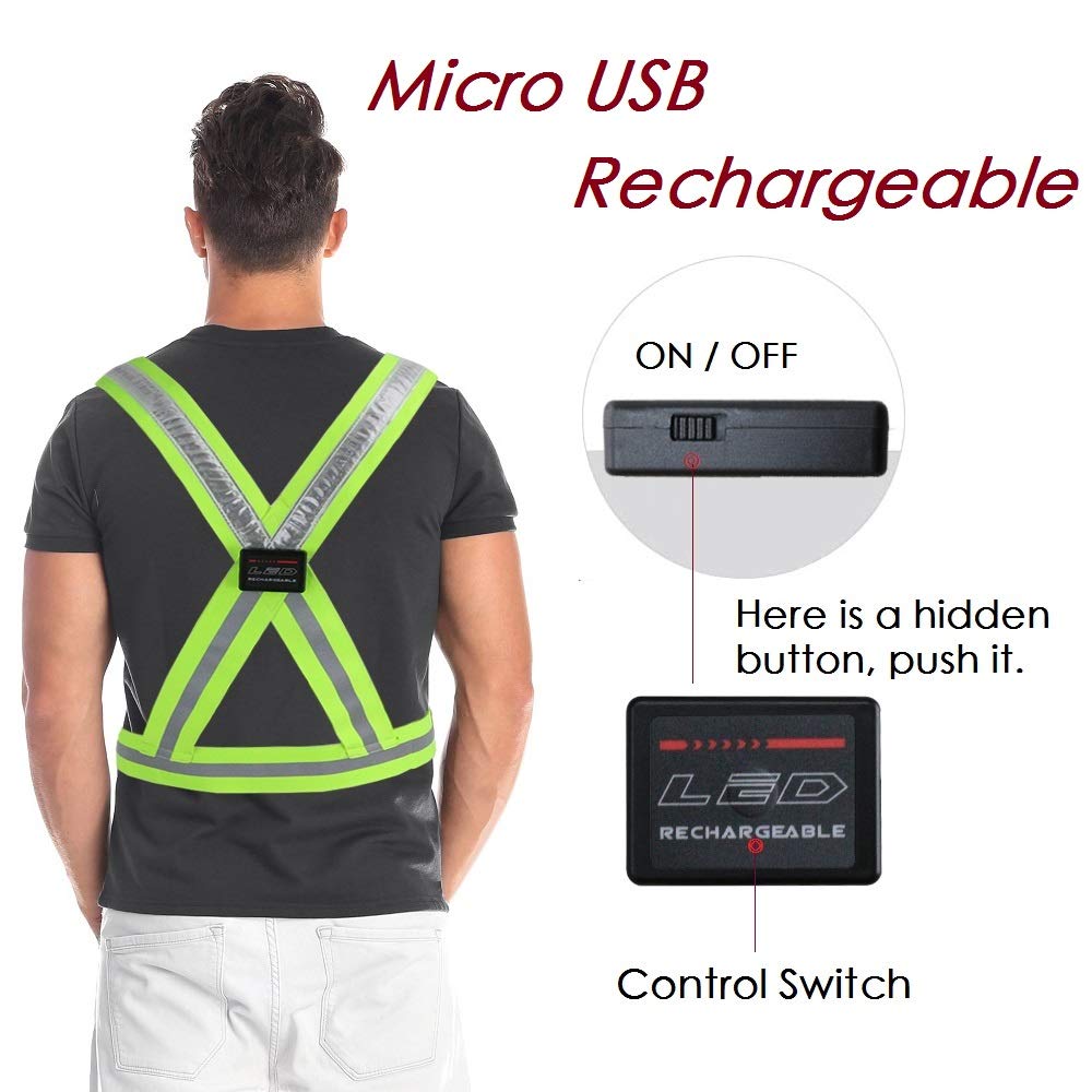 LED Reflective Running Vest with Storage Pouch - 10 Illuminated Modes, USB Charging & Adjustable Safety Gear for Night Running Jogging Cycling - LED Glowing Running Gear