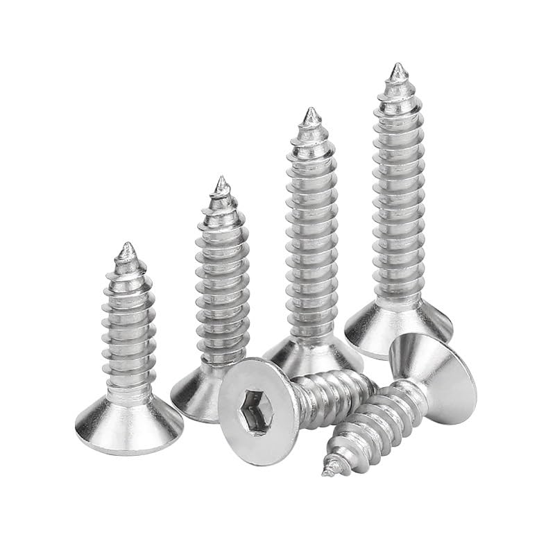 Hexagon Socket Screws 304 Stainless Steel Flat Head Hexagon Socket self-Tapping Screws countersunk Head Wood Screws (Color : M5*12 100pcs)