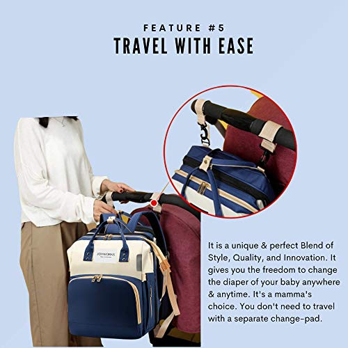 JOYWORKS 6-in-1 Mammy Bag Diaper Backpack Baby Travel Bag with Foldable Diaper Changing Station