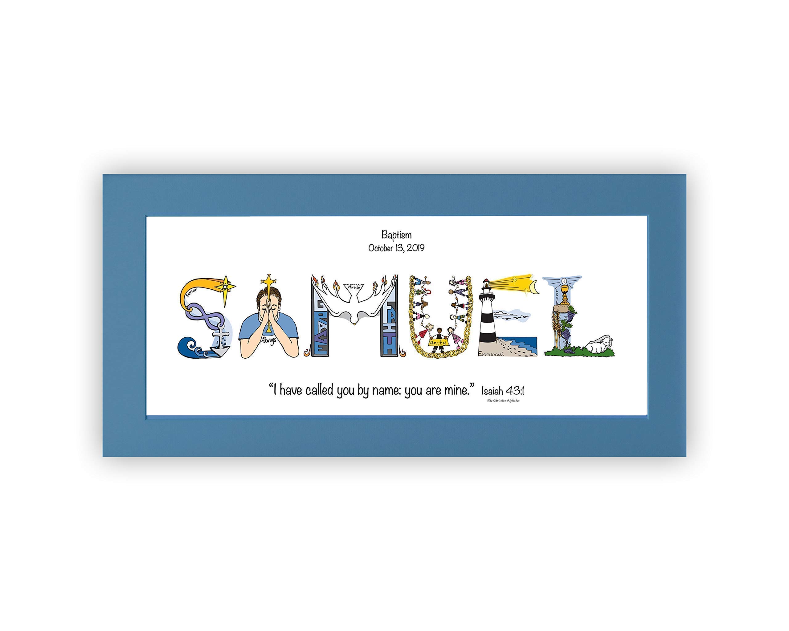 The Christian Alphabet Personalized Baptism gifts for boys 10x20 inches matted print optional frame custom baptism gift for baby boys