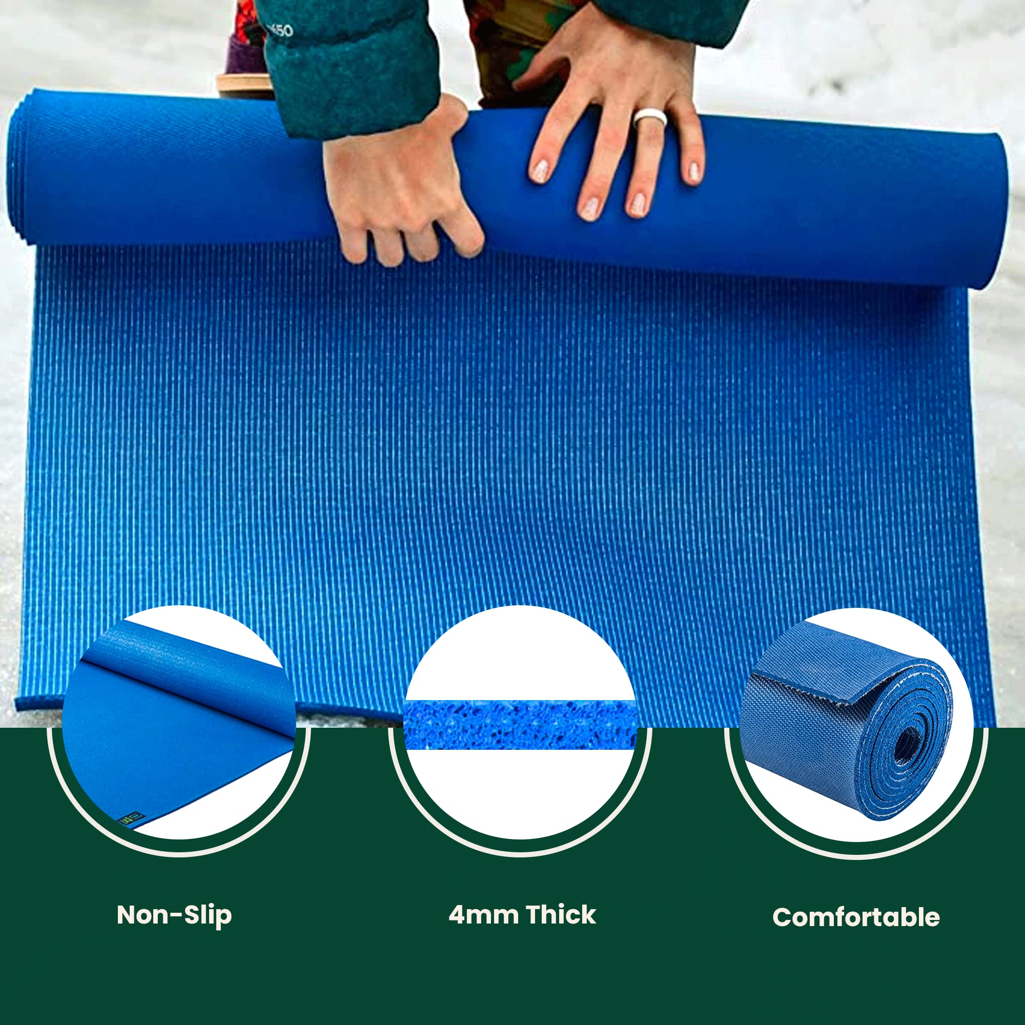 JadeYoga Level One Yoga Mat - Secure Grip, Comfortable & Durable Exercise Mat for Beginners - Portable Padded Mat - Fitness Mat for Yoga, Pilates, Stretching, Home Workout and More (Classic Blue)