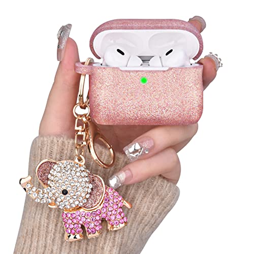 VISOOM Airpods Pro 2 Case Cover Cute with Bling Elegant Keychain for Apple Airpods pro 2nd Generation Case Cover Silicone iPod pro 2 Case Airpods pro 2nd Generation/Air Pro Pods 2nd Gen (Rose Gold)
