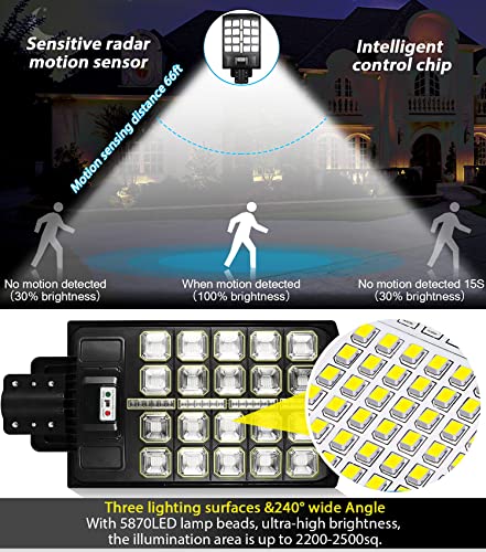 VAGUDE 1 Pack 1000W Outdoor Solar Street Lights for Outside Waterproof Motion Sensor Remote Control Dusk to Dawn high Bright Solar Powered LED Flood Light for Yard Fence Parking Garage Road etc