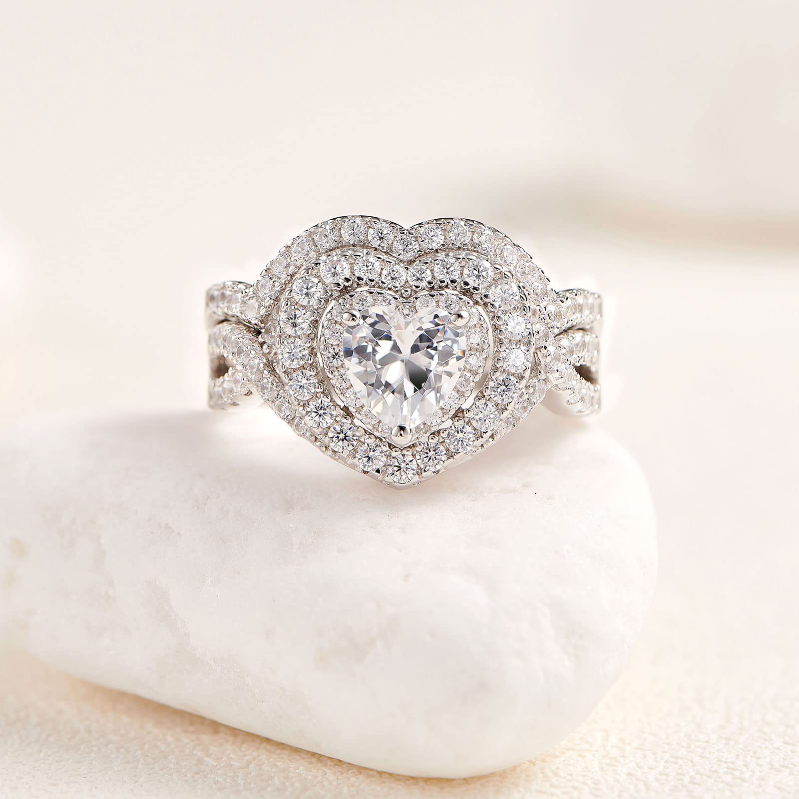 Newshe Wedding Rings for Women Engagement Ring Sets Sterling Silver Cz Pear Teardrop Oval Shape Size 4-13 (Heart Shape, 5)