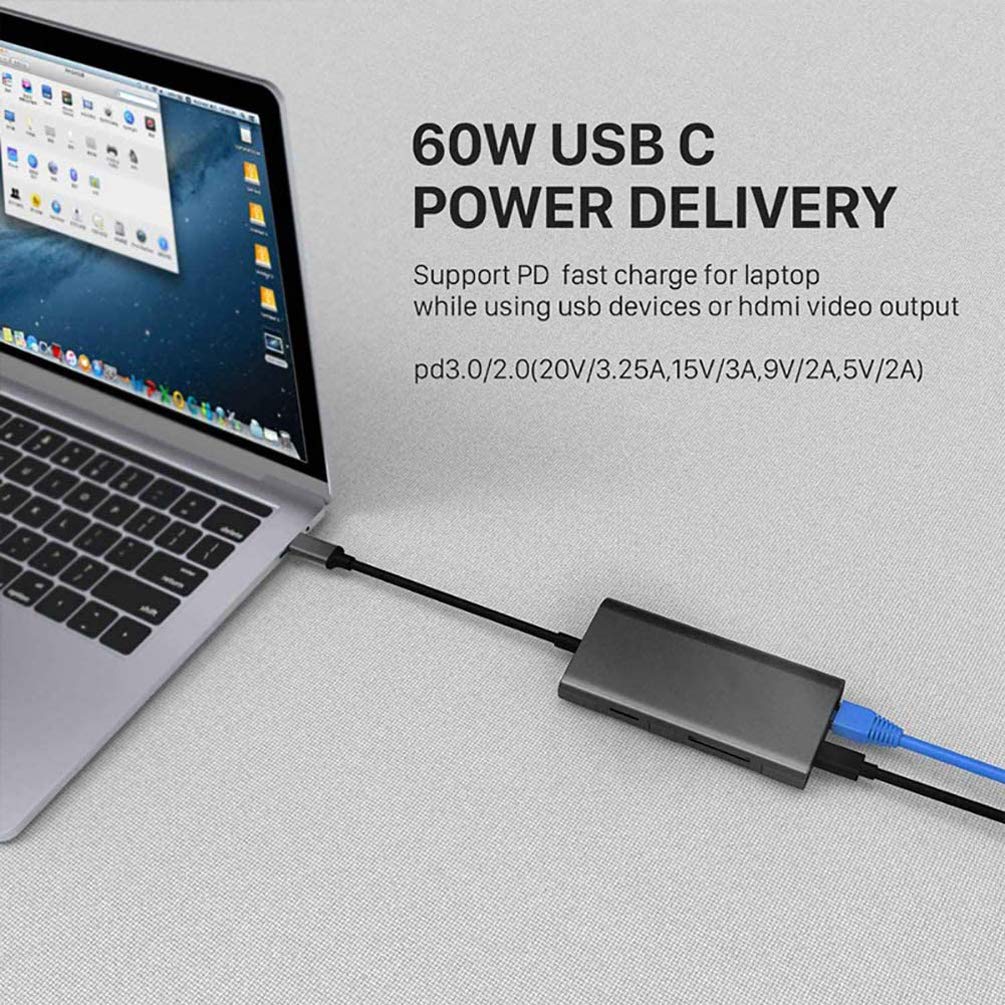 USB C Hub, 8 in 1 USB Type C Adapter with 4K HDMI, RJ45 Ethernet 1000Mbps, 3 USB 3.0, SD/TF Card Reader, Type C PD Charging Port for MacBook PRO/Air, iPad PRO, Mac