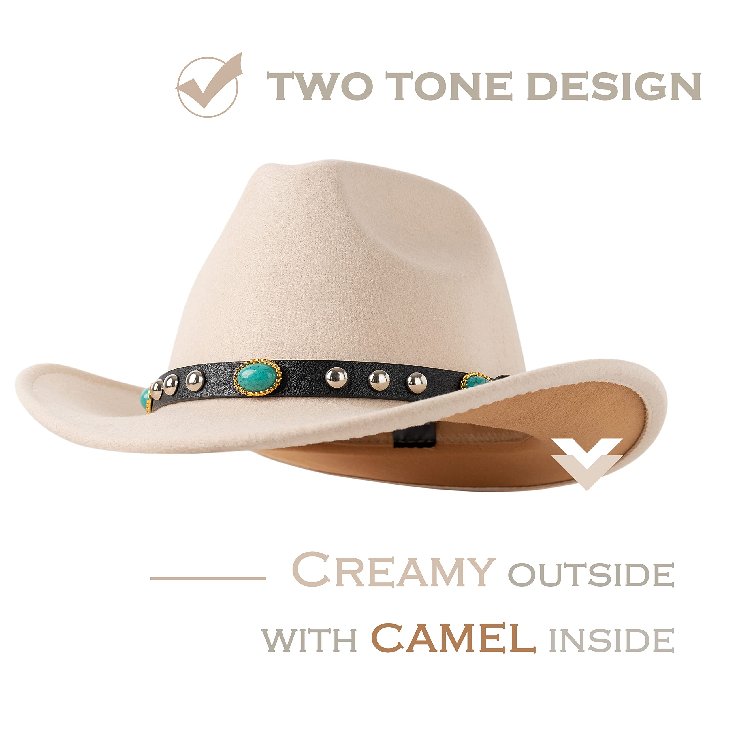 Lisianthus Men & Women Two Tone Western Cowboy Cowgirl Hats Coffee & Khaki
