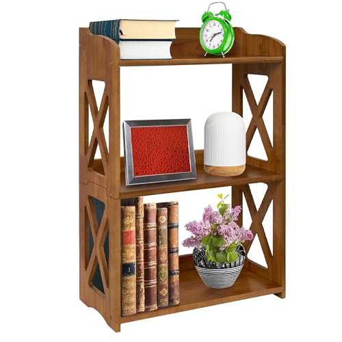 YCICI Bookcase, Bookshelf, 3 Tier Bookshelf, Freestanding Display Storage Shelves Open Bookcase for Bedroom, Small Bookshelf for Living Room and Office