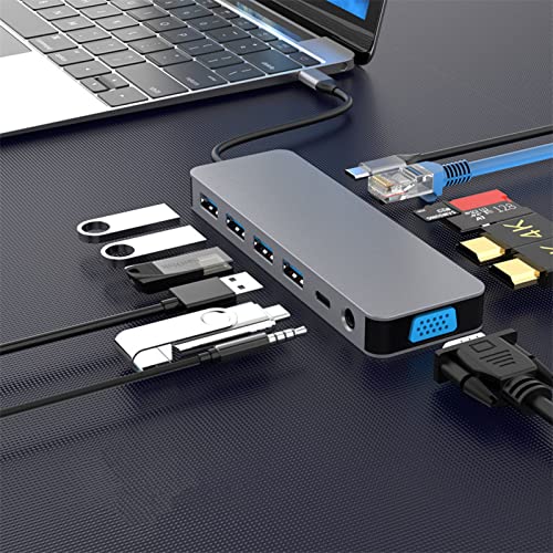 USB C Hub, Gigabit Ethernet Port 13 in 1 USB C Hub Displayport Fast Heat Dissipation 4 USB Port for Mouse