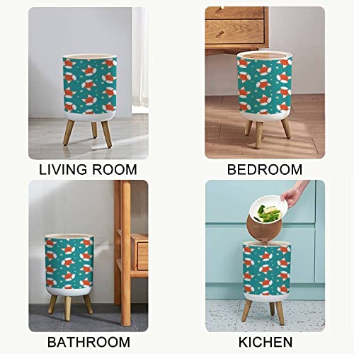 Small Trash Can with Lid Cute Cartoon Foxes Seamless with Foxes Faces Round Recycle Bin Press Top Dog Proof Wastebasket for Kitchen Bathroom Bedroom Office 7L/1.8 Gallon