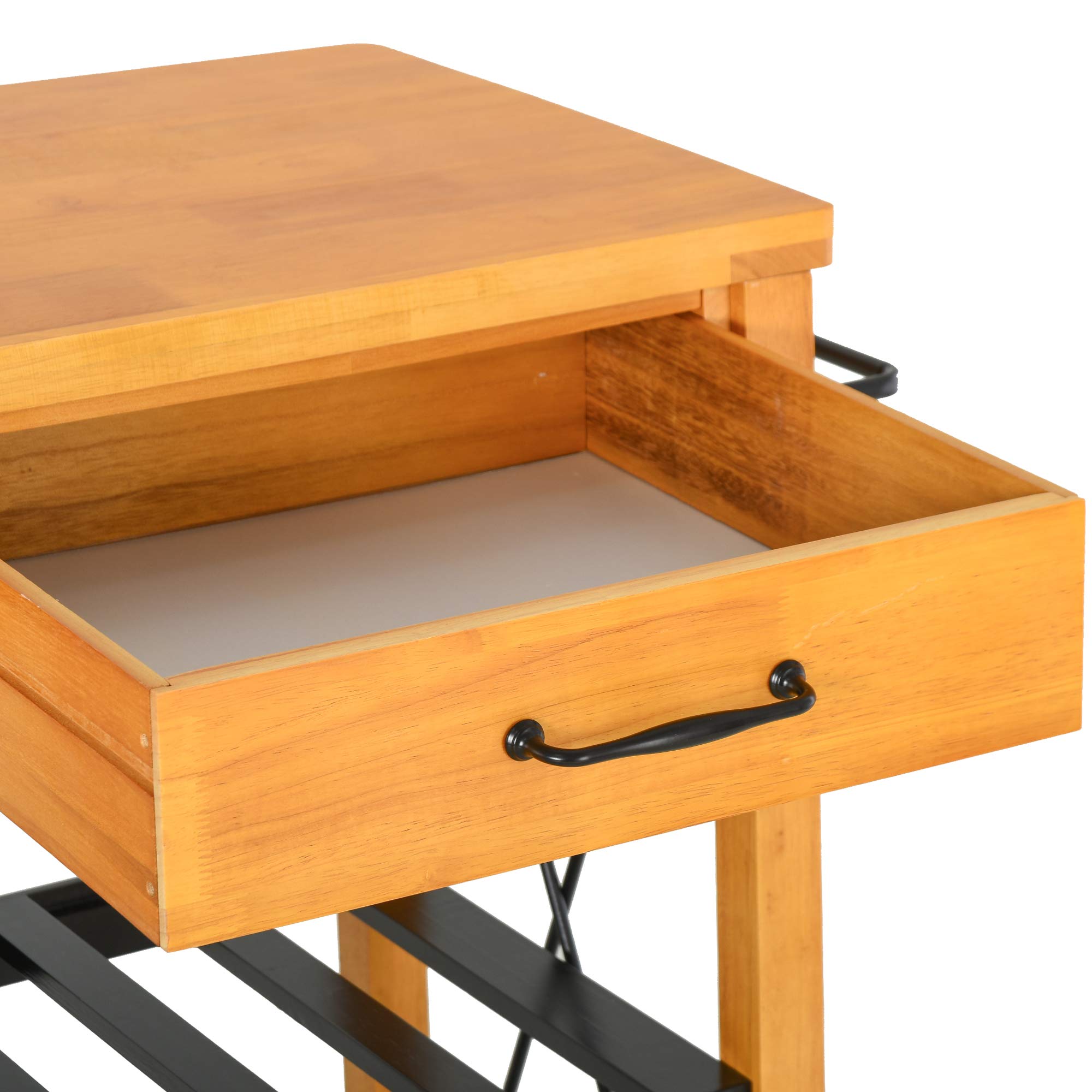 HOMCOM 46" Kitchen Island Cart Rolling Utility Cart with 2 Drawers, Open Storage Shelves & Handle Racks