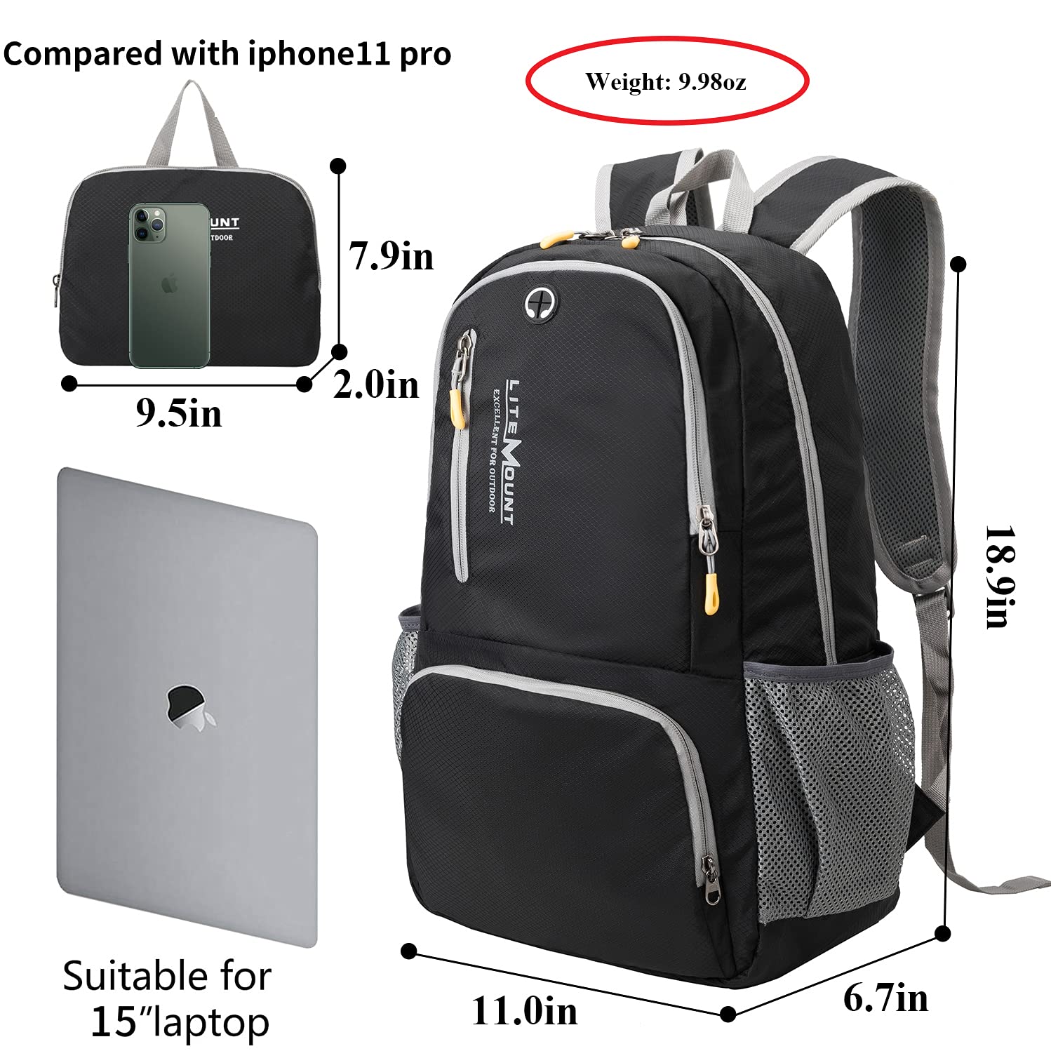 LITEMOUNT 35L Lightweight Packable Backpack, Hiking Backpack, Foldable Backpack, Outdoor Travel Daypack, Ultra-light Folding Daypack (Blue)