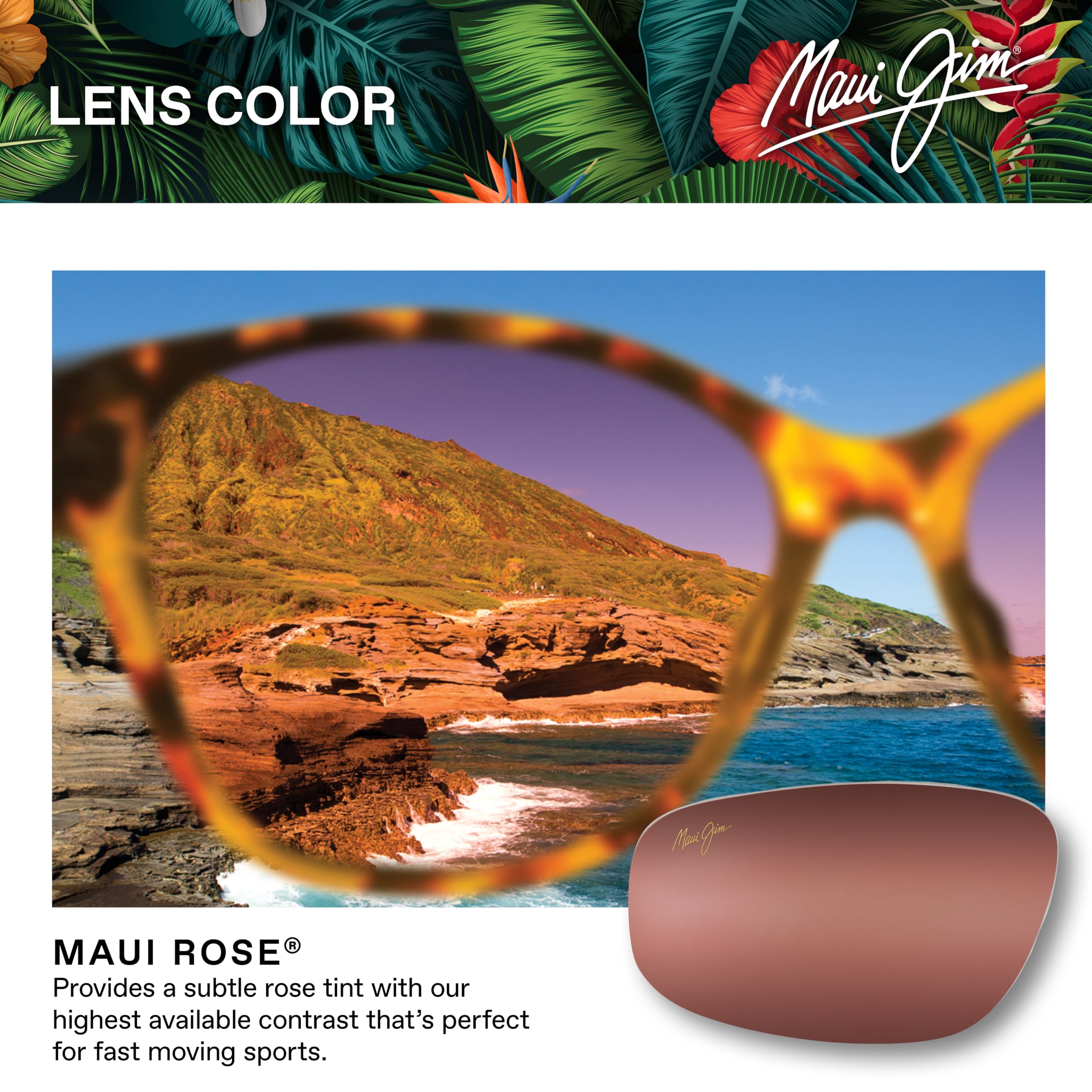 Maui Jim Men's and Women's Pua Polarized Fashion Sunglasses, Pink Tortoise w/Rose Gold/Maui RoseĀ®, Medium