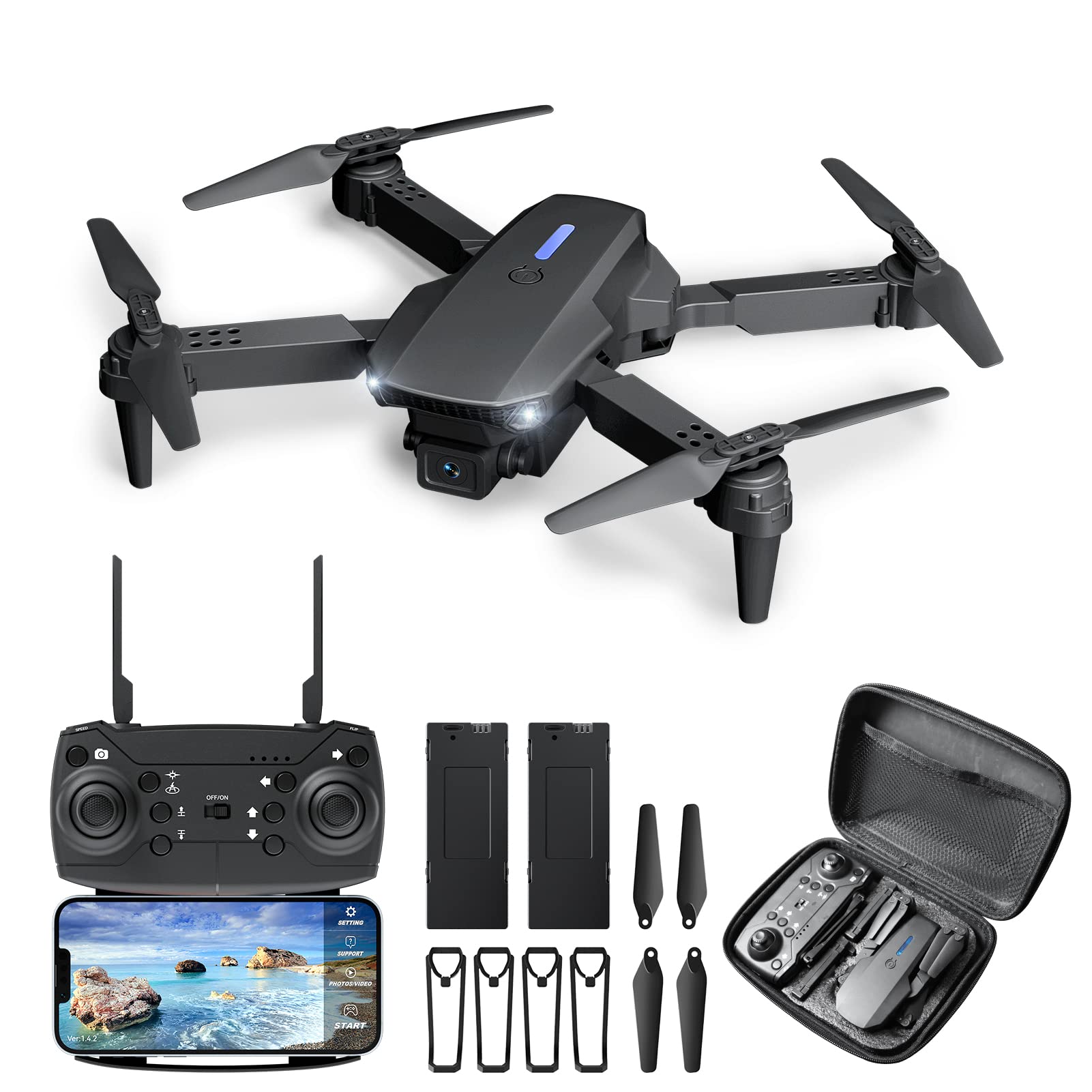 Hilldow Mini Drone for Kids Adults with 1080P HD Camera, Foldable FPV Live Video RC WiFi Quadcopter Drones Optical Flow Height Toys Gifts for Beginners Boys Girls with Headless Mode, 3D Flips