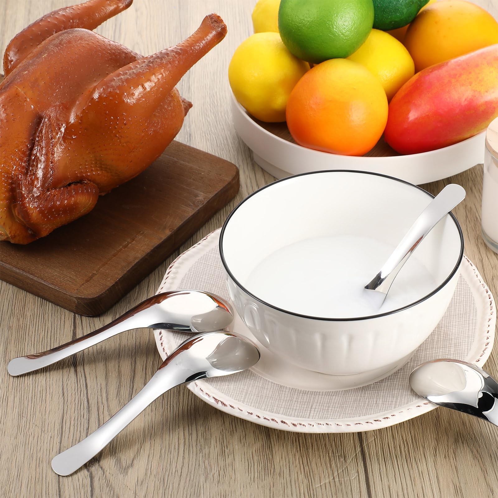 Tioncy 24 Pieces Stainless Steel Soup Spoons Dinner Spoons Set Mirror Polished Asian Soup Spoons for Bouillon Dessert Cereal Ramen Pho Wonton Dumpling Noodles