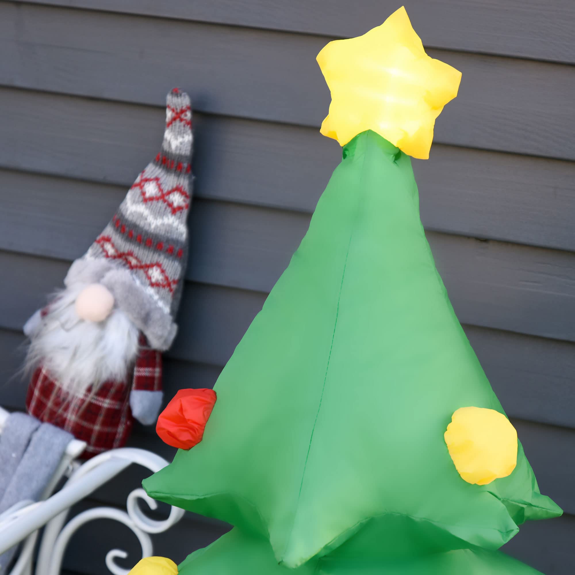 HOMCOM 4ft Christmas Inflatable Christmas Tree with Presents, Outdoor Blow-Up Yard Decoration with LED Lights Display