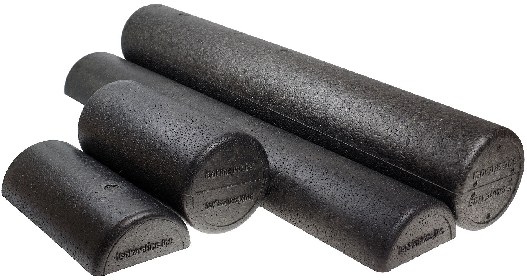 Isokinetics Inc. Black High Density Foam Rollers - Extra Firm - for Exercise and Therapy - 6", 12", 18" & 36" Lengths, Round & Half Round (6" x 18")
