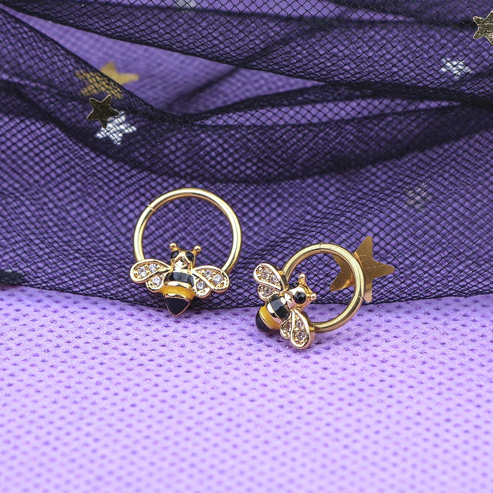 Jewseen Hinged Segment Ring Dainty Cute Bee Cartilage Earring 16G Nose Ring Septum Clicker Tragus Daith Helix Piercing Jewelry
