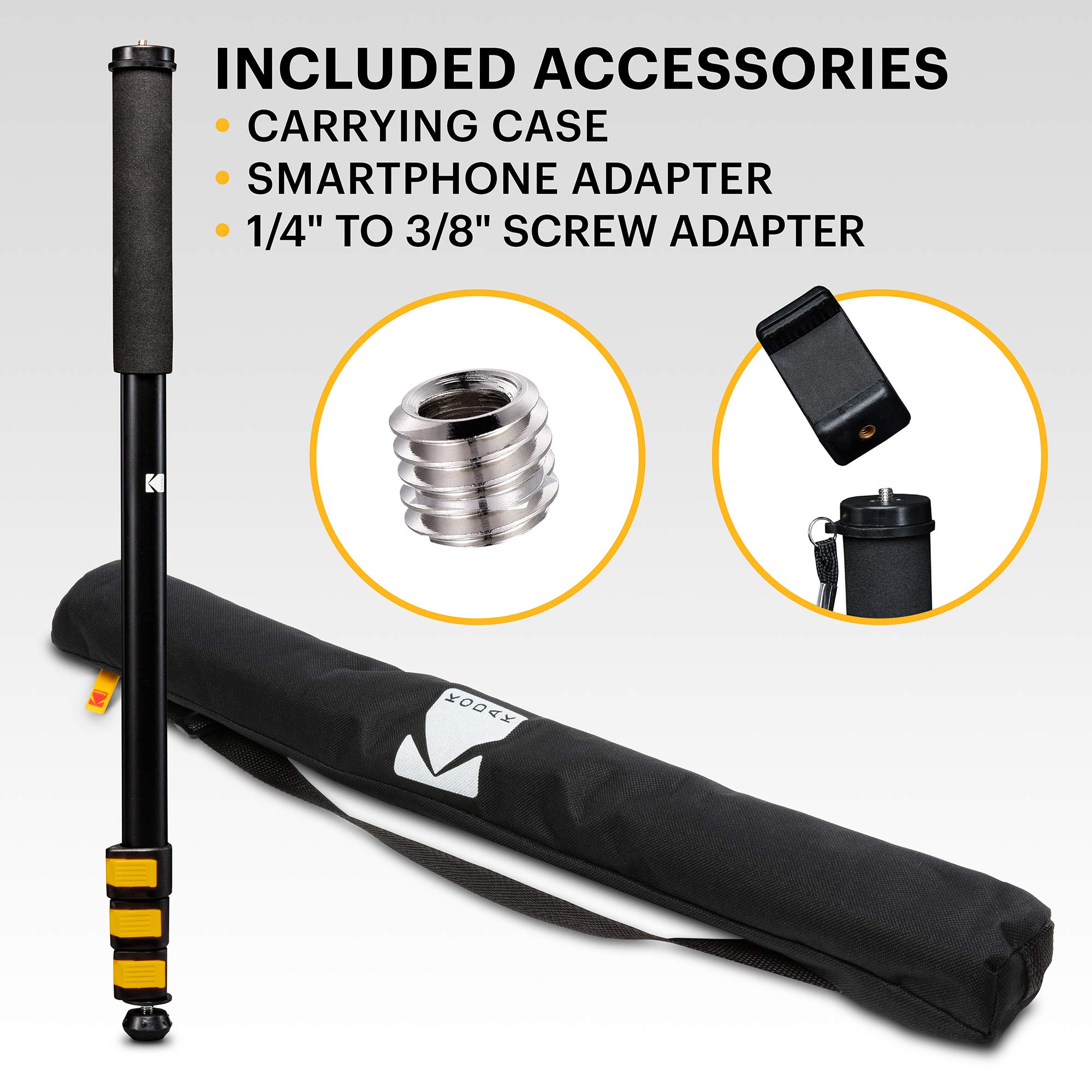 KODAK PhotoGear 72” Portable Monopod | 21”-72” Lightweight Aluminum Monopod | 4-Section Flip Lock Adjustment, Smartphone Adapter, Rubber Foot with Retractable Spike, Wrist Strap & Bonus E-Guide & Case